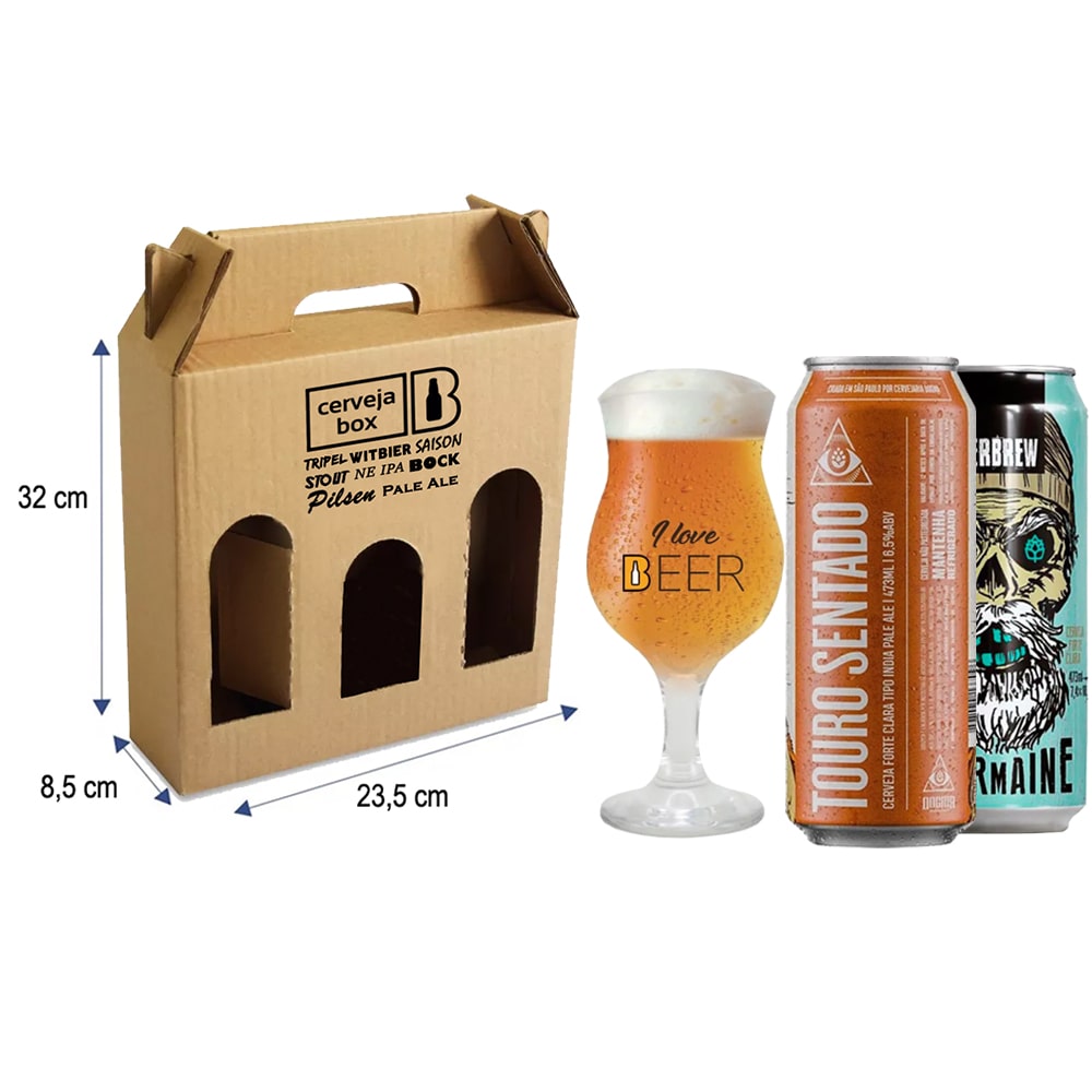 Kit 2 Cervejas Ipa/Apa + Taça + Caixa Presenteável - cervejabox