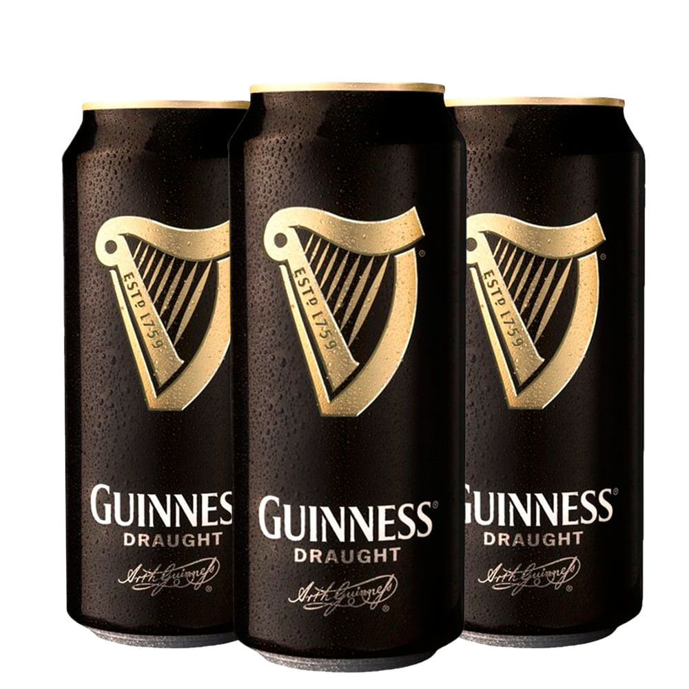 Pack 3 cervejas Irlandesa Guinness Draught Lata 440ml - cervejabox