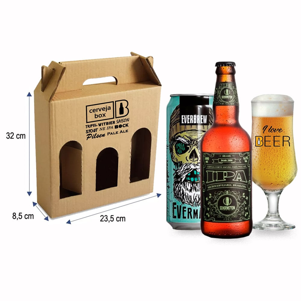Kit 2 Cervejas Ipa/Apa + Taça + Caixa Presenteável - cervejabox
